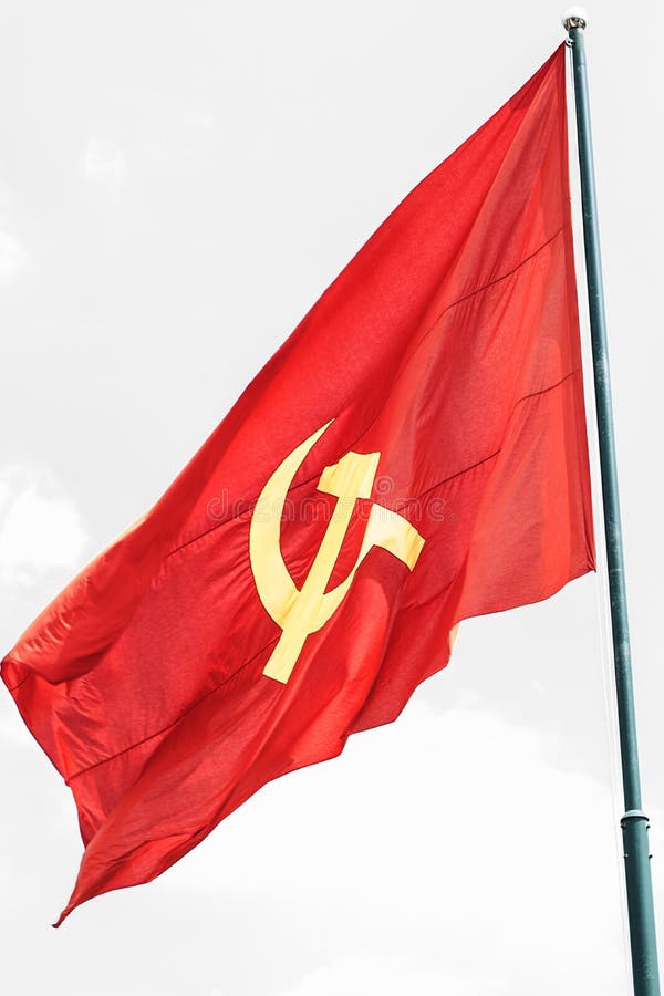 Large Communist Flag Floating in the Wind Stock Image - Image of clouds ...