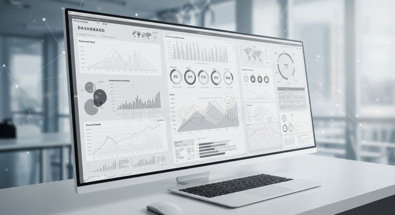 Large Computer Monitor Displays a Detailed Data Analytics Dashboard ...