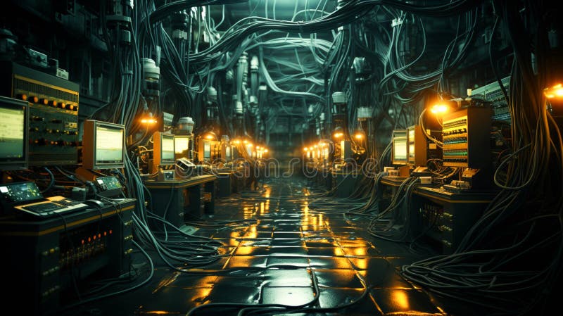 A Large Computer Room with a Lot of Wires Stock Image - Image of ...