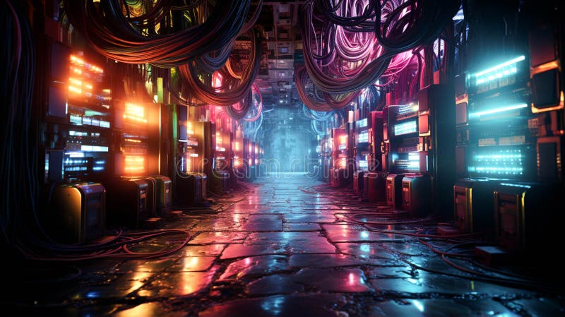 A Large Computer Room with a Lot of Wires Stock Image - Image of ...