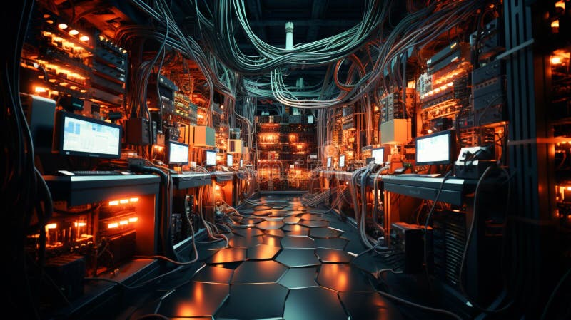 A Large Computer Room with a Lot of Wires Stock Image - Image of ...