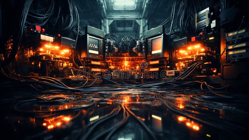 A Large Computer Room with a Lot of Wires Stock Image - Image of server ...