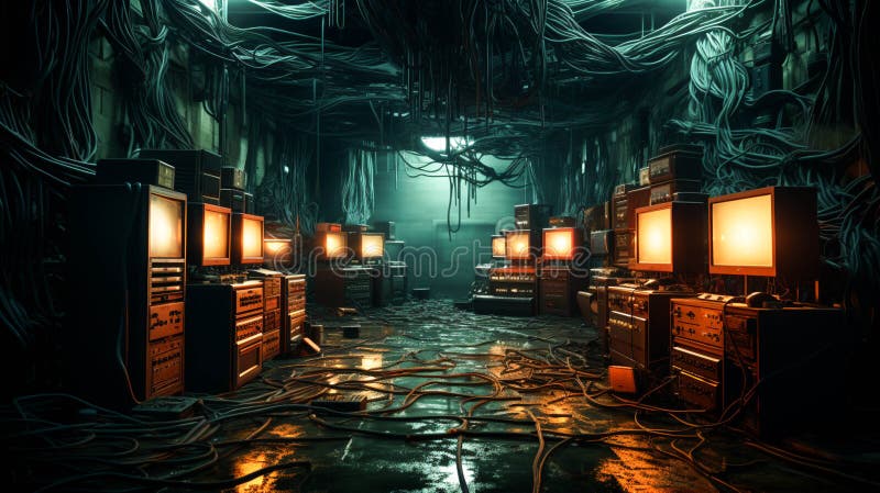 A Large Computer Room with a Lot of Wires Stock Photo - Image of center ...