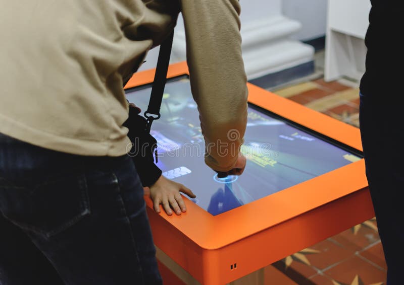 Large Computer Screen in the Form of a Table Stock Photo - Image of ...