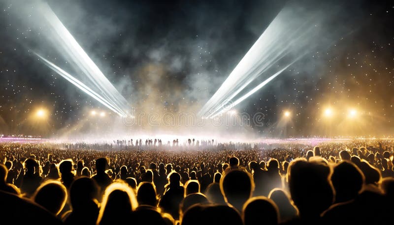 Large Concert Crowd Under Dramatic Lighting and Stage Effects ...