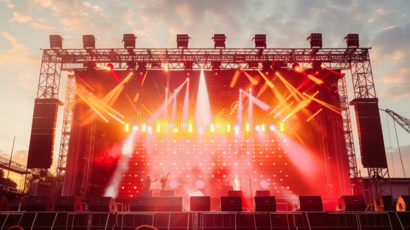 Concert Stage Setup at Sunset Stock Image - Image of musicians ...