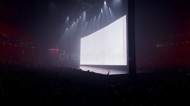 Large Concert Venue Stage with Huge White Screen and Crowd Stock ...