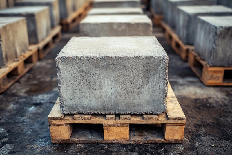 ?Large Concrete Blocks Sit on Wooden Pallets, Ready for Use in a ...