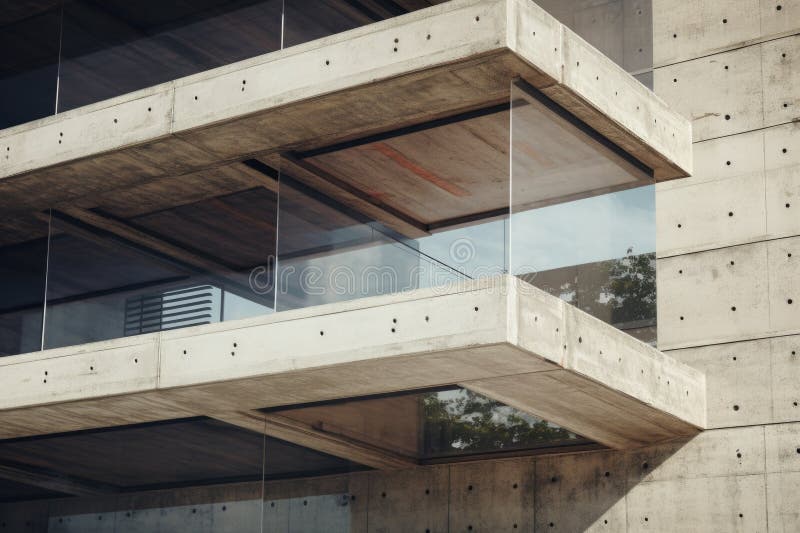 A Large Concrete Building with a Glass Balcony Stock Image - Image of ...