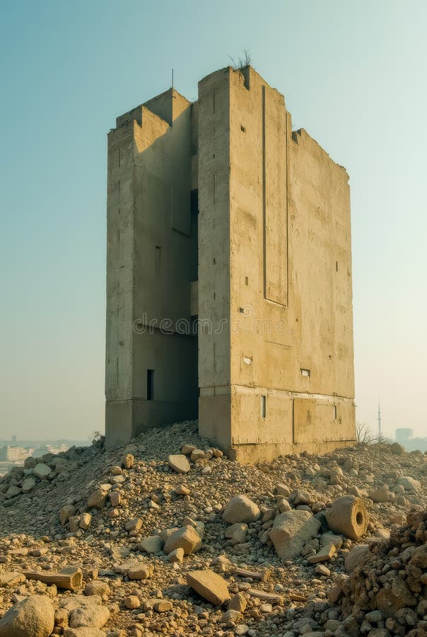 A Large Concrete Building Sitting on Top of a Rocky Hillside Stock ...