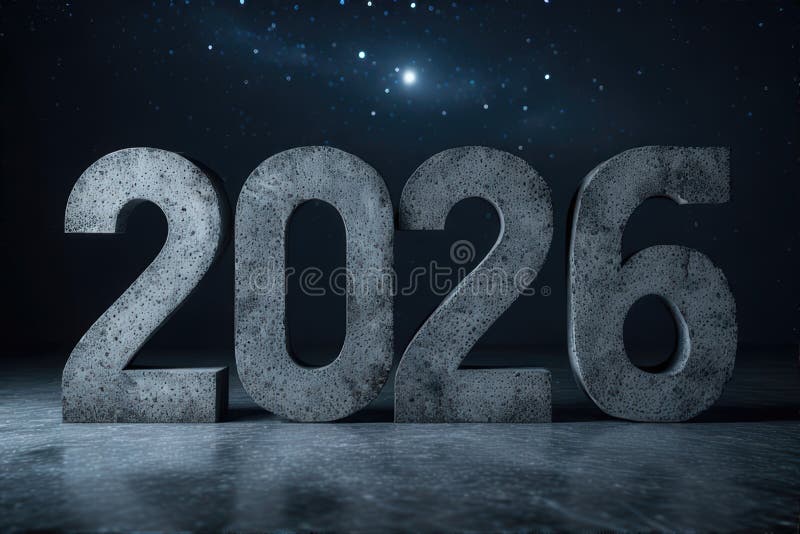 Large Concrete Numbers 2026 Standing on a Dark Surface with a Starry ...