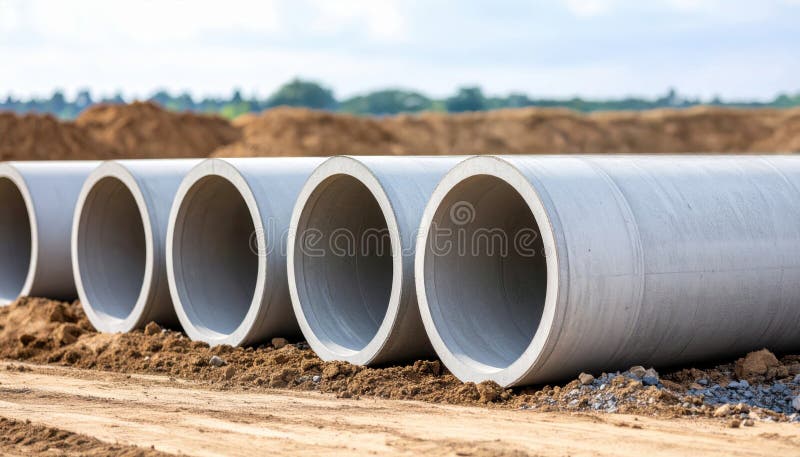 Large Concrete Pipes on Construction Site Symbolize Infrastructure ...