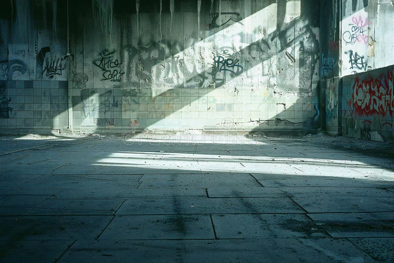 A Large Concrete Wall with Graffiti, in a Dark and Gritty Atmosphere ...
