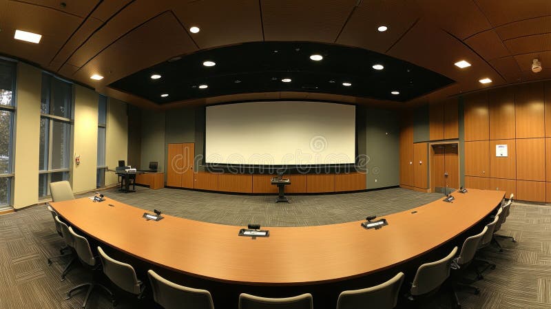 Large Conference Room with a Long Table, Chairs, Projector Screen, and ...