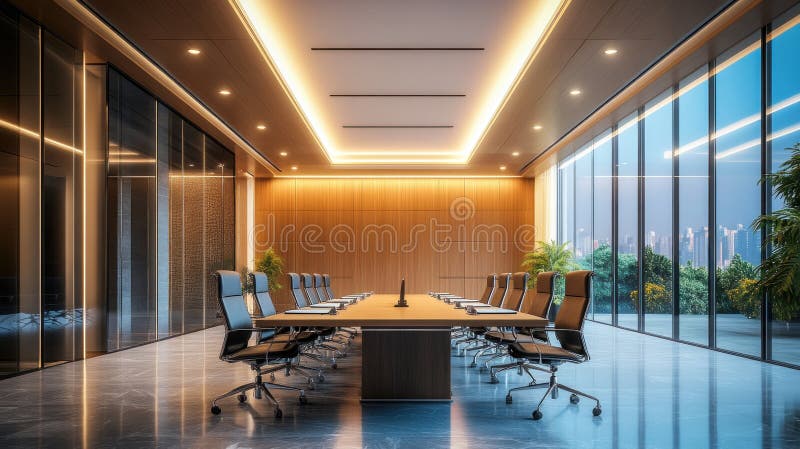 A Large Conference Room with a Long Table and Many Chairs Stock Image ...
