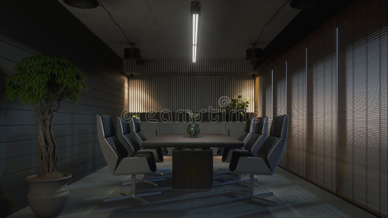 Meeting Room in Dark Style. 3d Illustration Stock Illustration ...