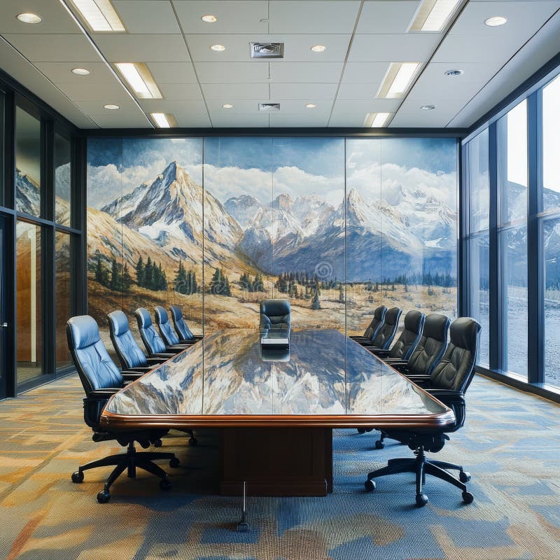 A Large Conference Room with a Large Table and Many Chairs Stock ...