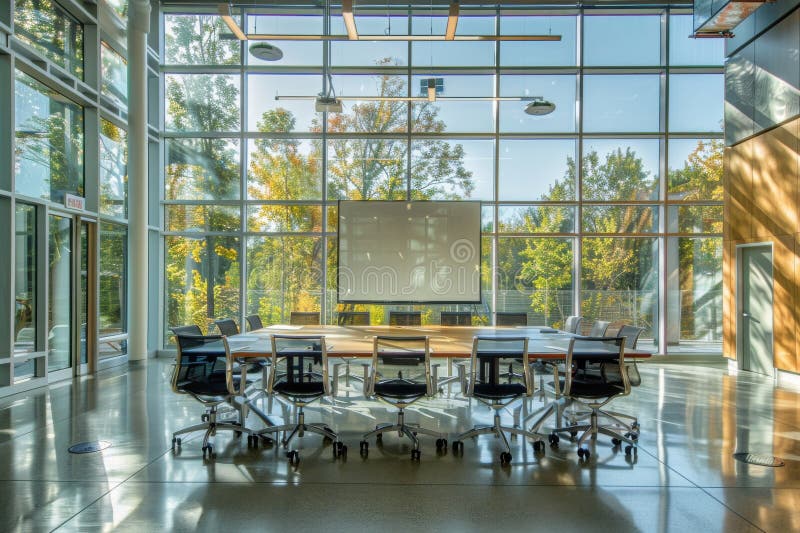 A Large Conference Room with a White Board and a Projector Stock Image ...
