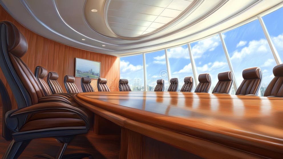 A Large Conference Table with a View of the City, AI Stock Photo ...