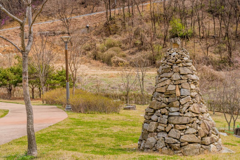 Large Conical Tower of Stack Stones Stock Photo - Image of asia, korean ...