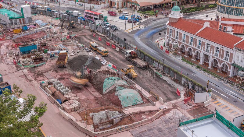 A Large Construction Site in the City Timelapse with Heavy Vehicle at ...