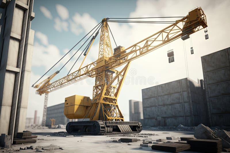 Large Construction Site Crane in Heavy Industry Background 3d Render ...
