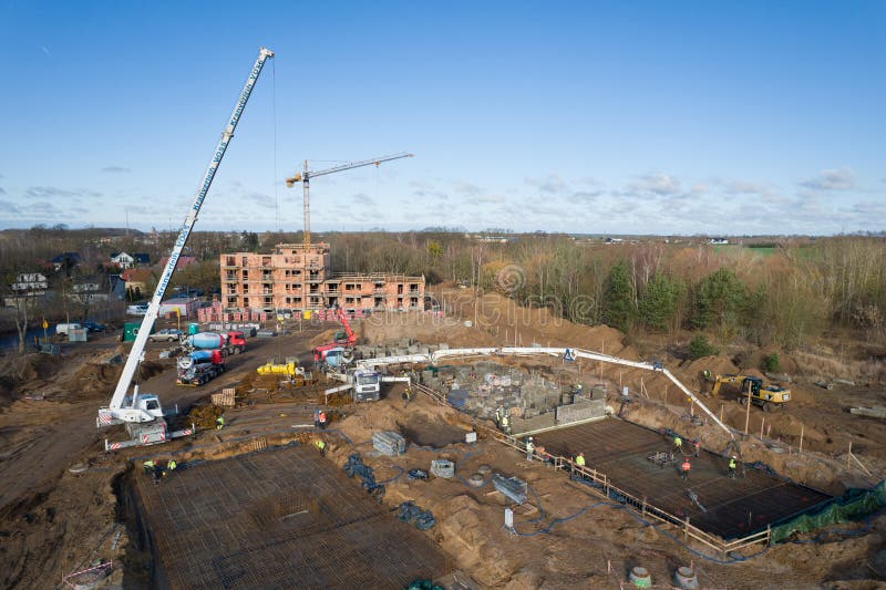 Large Construction Site with Cranes and Heavy Machinery Editorial Stock ...