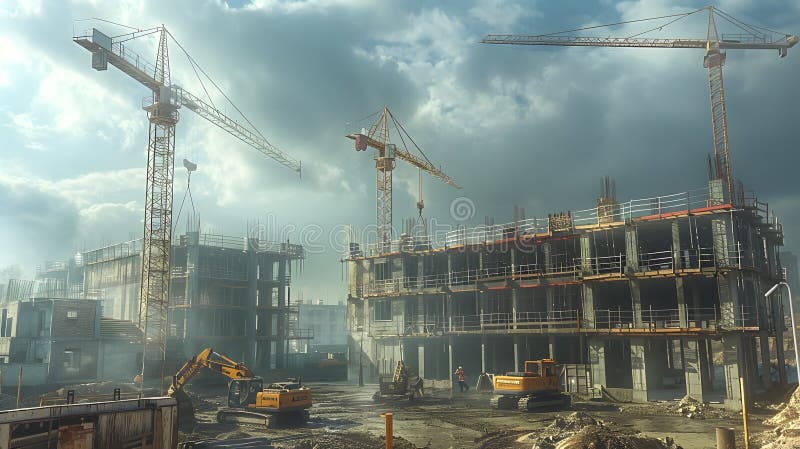 Large Construction Site with Cranes and Unfinished Buildings. AI ...