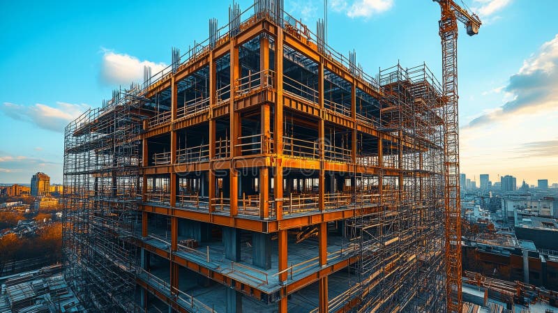 Construction of a Modern Building in an Urban Setting with Scaffolding ...