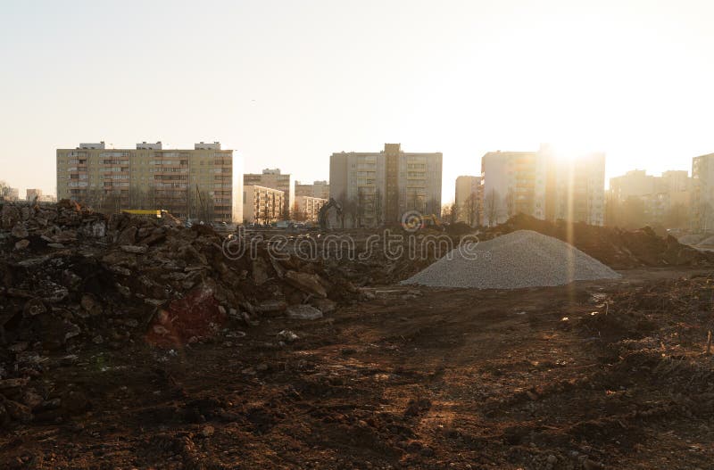 Large Construction Site With Foundations, Scaffolding And Cranes Stock ... Large Construction Site With Foundations, Scaffolding And Cranes Stock ...