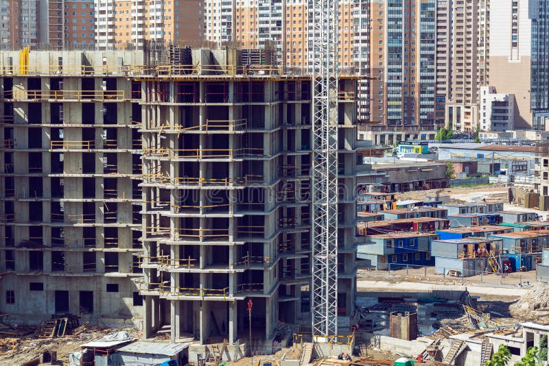 Large Construction Site Including Crane Working on a Building Complex ...