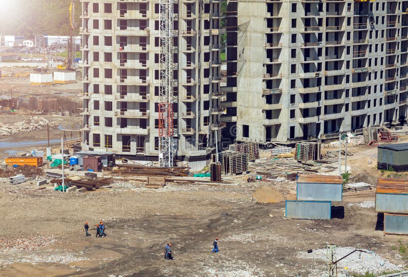 Large Construction Site Including Crane Working on a Building Complex ...