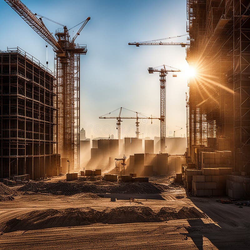 Large Construction Site Including Several Cranes Working on a Building ...