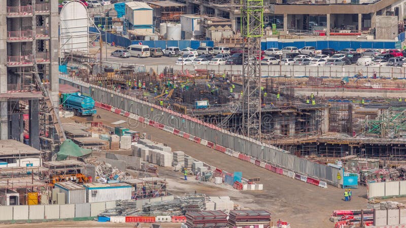 Large Construction Site with Many Working Cranes Timelapse. Stock Image ...