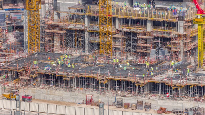 Large Construction Site with Many Working Cranes Timelapse. Stock Photo ...