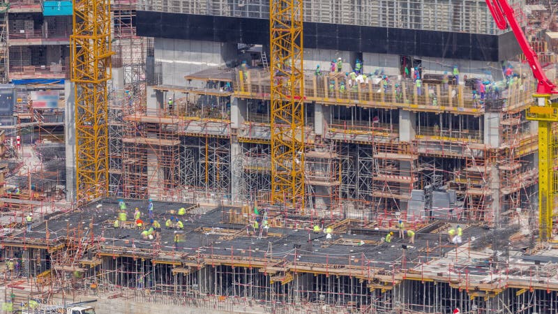 Large Construction Site with Many Working Cranes Timelapse. Editorial ...