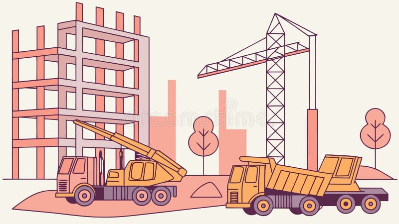 Large Construction Site Vector with Crane, Industrial Building Project, Vector Design Generative ...