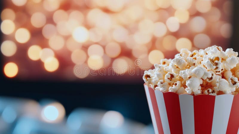 Freshly Popped Popcorn in a Red and White Striped Container with a ...