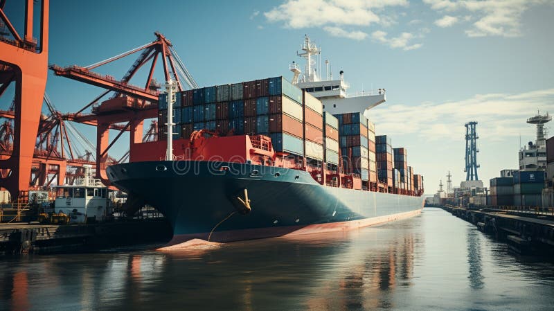 A Large Container Cargo Ship is Beeing Loaded in a Commercial Dock ...