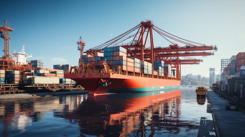 A Large Container Cargo Ship is Beeing Loaded in a Commercial Dock ...