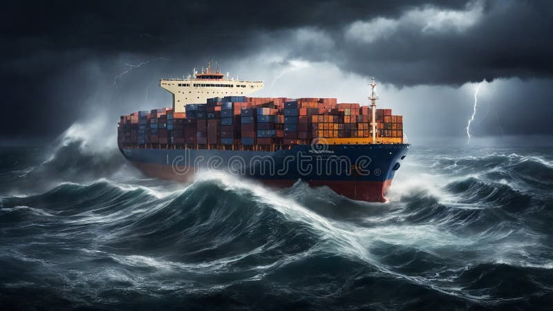 A Large Container Cargo Ship in Extremely Stormy Weatherwith Waves ...