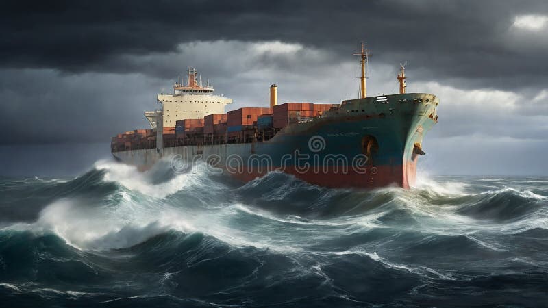 A Large Container Cargo Ship in Extremely Stormy Weatherwith Waves ...