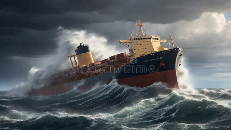 A Large Container Cargo Ship in Extremely Stormy Weatherwith Waves ...