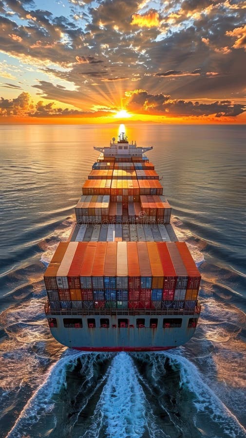 A Large Container Cargo Ship in the Middle Stock Illustration ...
