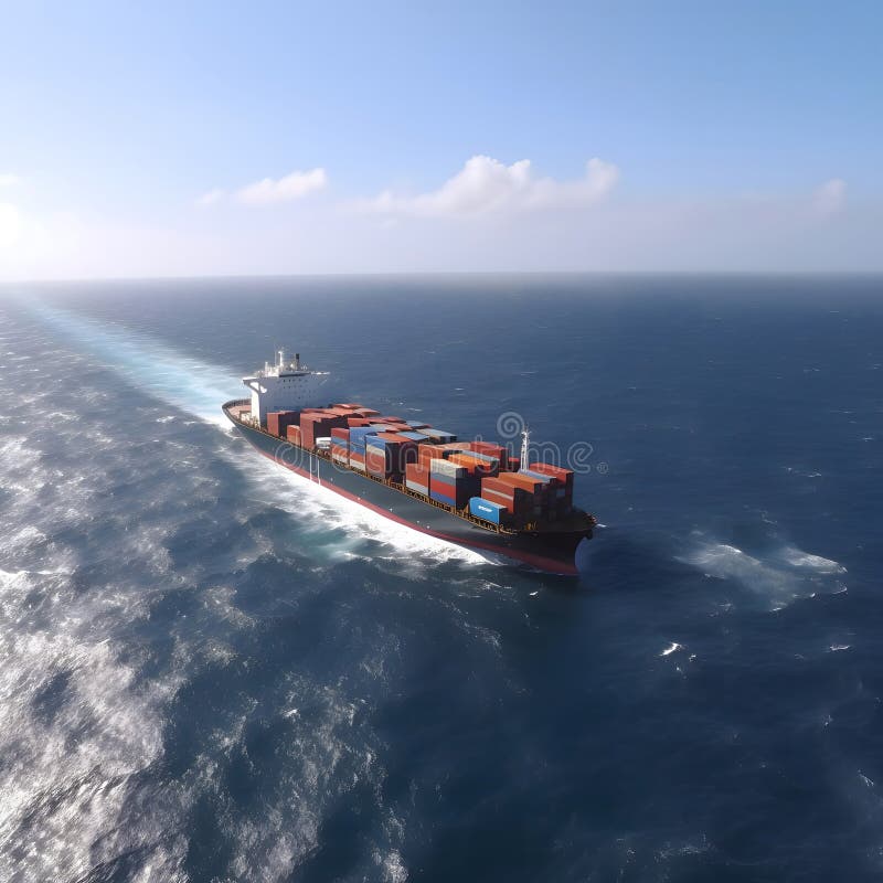 Large Container Cargo Ship in Motion Over Open Ocean Stock Image ...