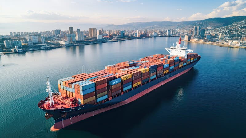 A Large Container Cargo Ship Travels Over Calm, Blue Ocean.Generative ...