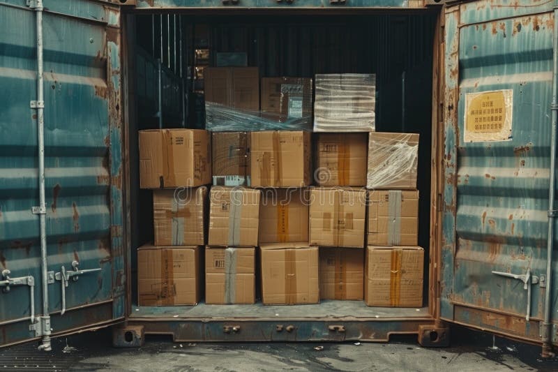 A Large Container Filled with Numerous Boxes. Suitable for Logistics ...