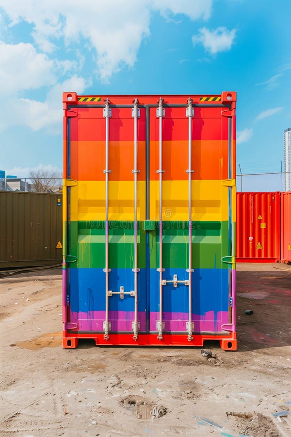 A Large Container with Rainbow Colors Painted on it Stock Illustration ...