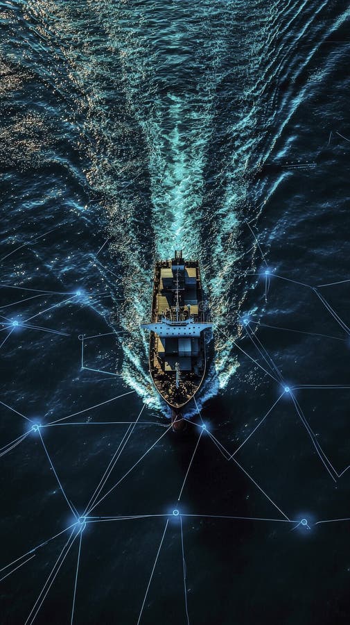 Large Container Ship with Abstract Digital Pathways Stock Illustration ...