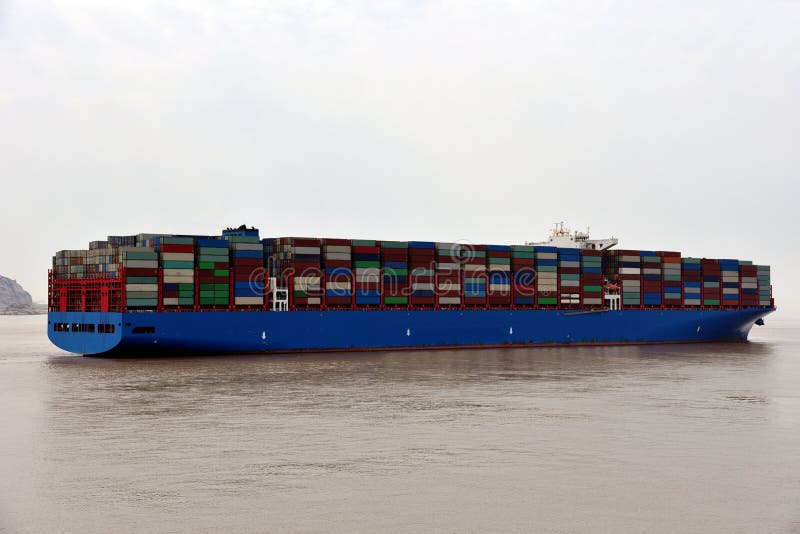 Large Container Ship is Arriving To the Port of Shanghai, China. Stock ...